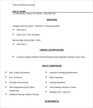 9+ Entry Level Resume Templates - Pdf, Doc