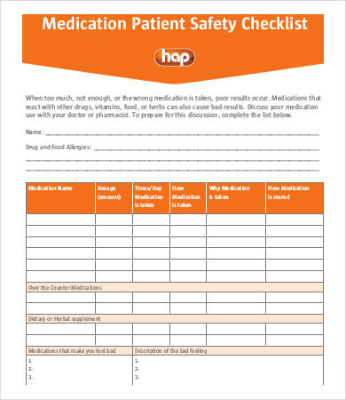 Medication Cart Checklist