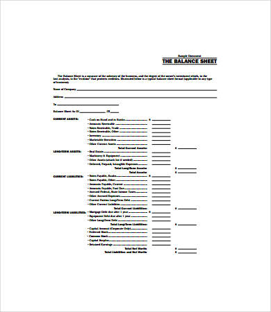Balance Sheet Format - 21+ Free PDF Documents Download