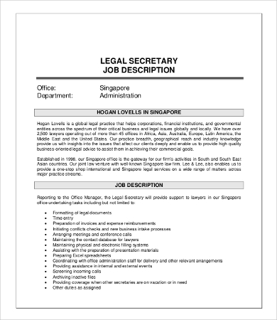 10+ Secretary Job Description Templates - PDF, DOC