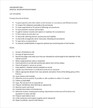 10+ Secretary Job Description Templates - PDF, DOC