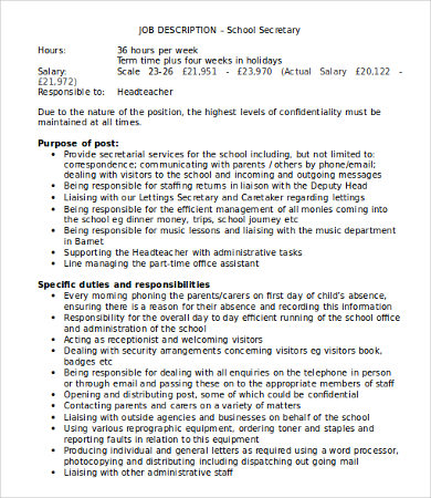10+ Secretary Job Description Templates - PDF, DOC