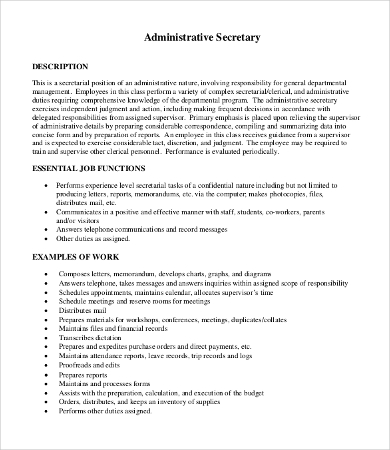 10+ Secretary Job Description Templates - PDF, DOC