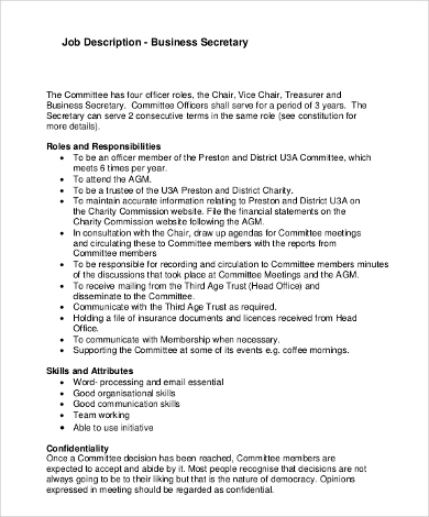 10+ Secretary Job Description Templates - PDF, DOC