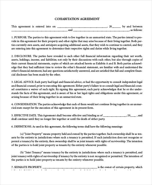 Cohabitation Agreement Sample Free Agreement Templates