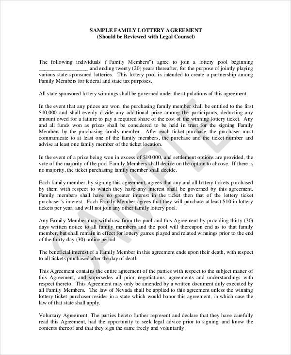 Lottery Pool Agreement Template - 7+ Free PDF Documents Download