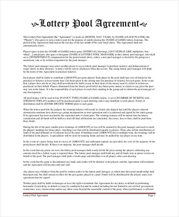 Lottery Pool Agreement Template 7 Free PDF Documents Download
