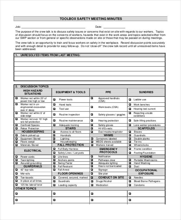 Safety Meeting Minutes Template - 12+ Free Sample, Example, Format