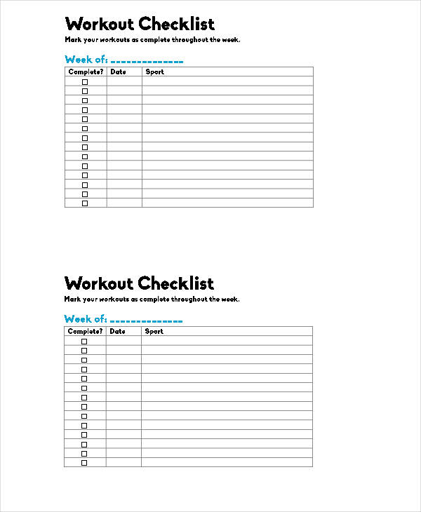 Workout Checklist Template - 9+ Free Word, PDF Format Download
