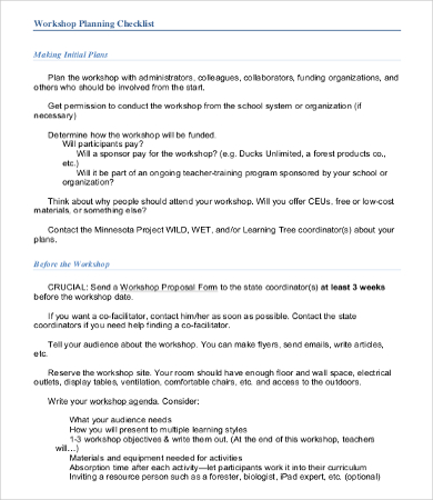 9+ Workshop Planning Checklist Templates - Word, PDF, Apple Pages ...