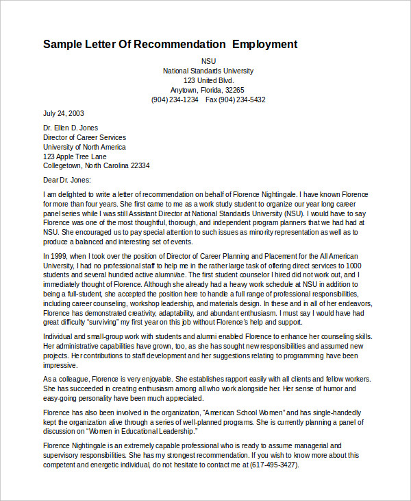 8 Professional Letter Of Recommendation Free PDF Word Format Download