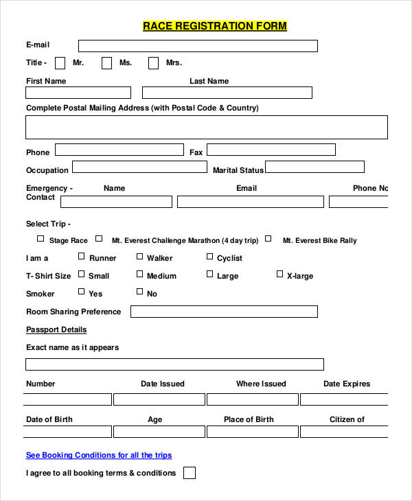 Printable Sports Registration Form Template Printable World Holiday