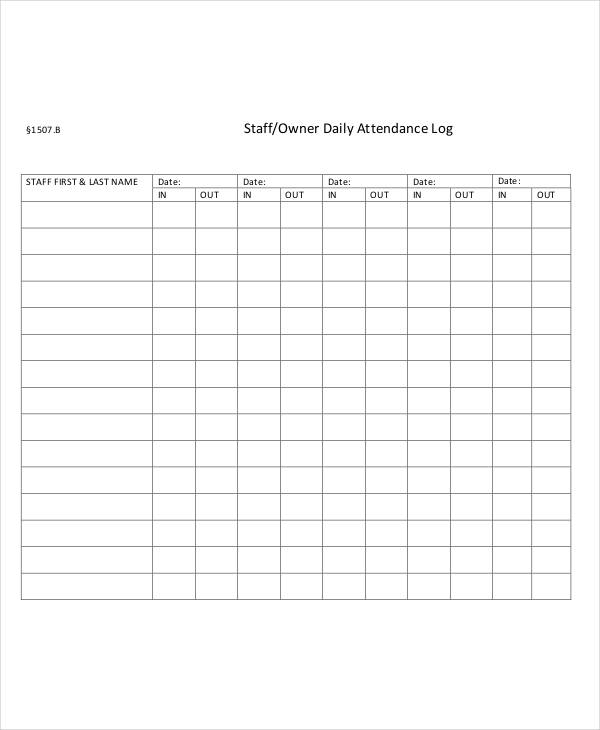 Attendance Log Templates - 9+ Free PDF Documents Download