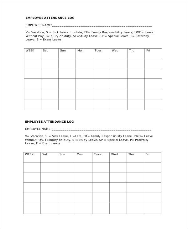 Attendance Log Templates - 9+ Free PDF Documents Download