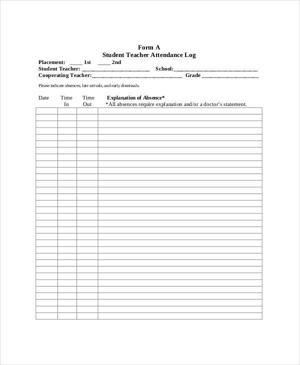 Attendance Log Templates - 9+ Free PDF Documents Download