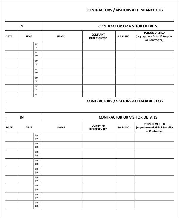 Attendance Log Templates - 9+ Free PDF Documents Download