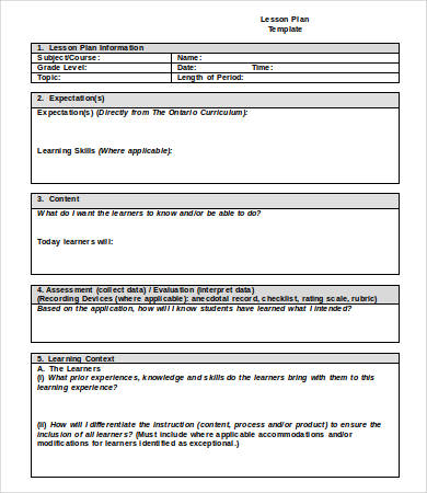 Lesson Plan Template - 17+ Free Sample, Example, Format