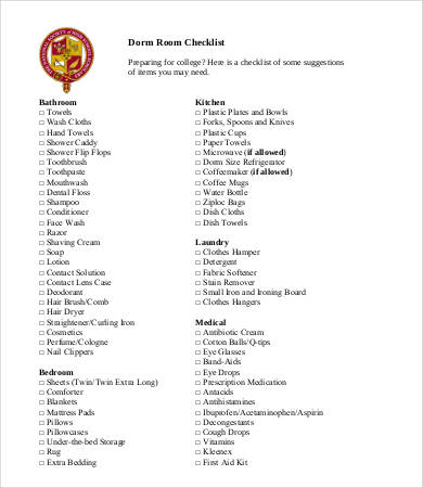 Dorm Room Checklist Template - 9+ Free Word, PDF Documents Download
