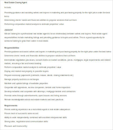 Real Estate Agent Job Description - 9+ Free Word, PDF Documents Download
