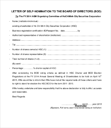 Nomination Letters - 9+Free Word, PDF Documents Download