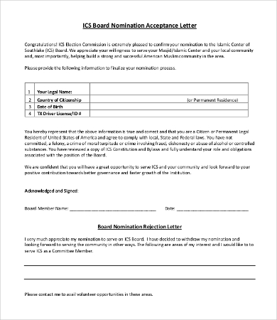 Nomination Letters - 9+Free Word, PDF Documents Download