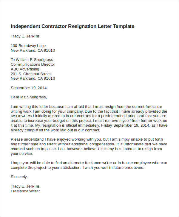 Contractor Resignation Letter Template - 6+ Free Word, PDF Format Download!