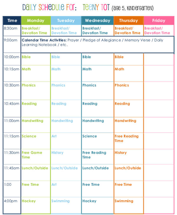 Homeschooling Schedule Template Kindergarten Daily Schedule 