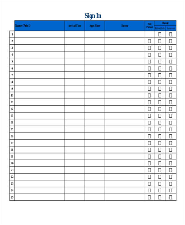 8+ Patient Sign In Sheet Templates