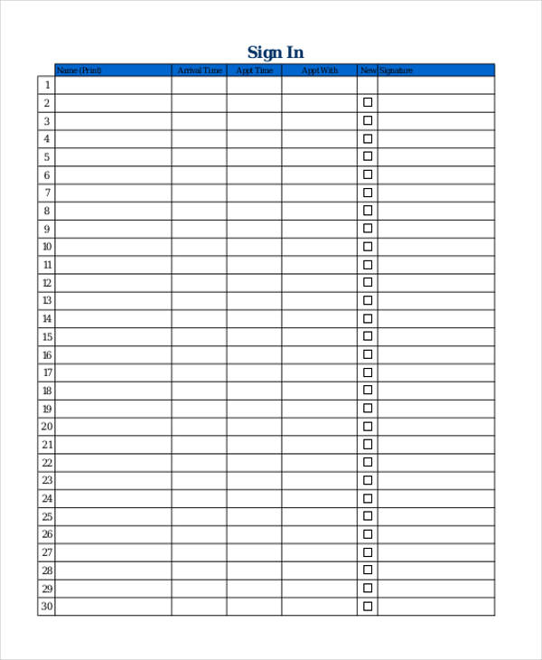 8+ Patient Sign In Sheet Templates