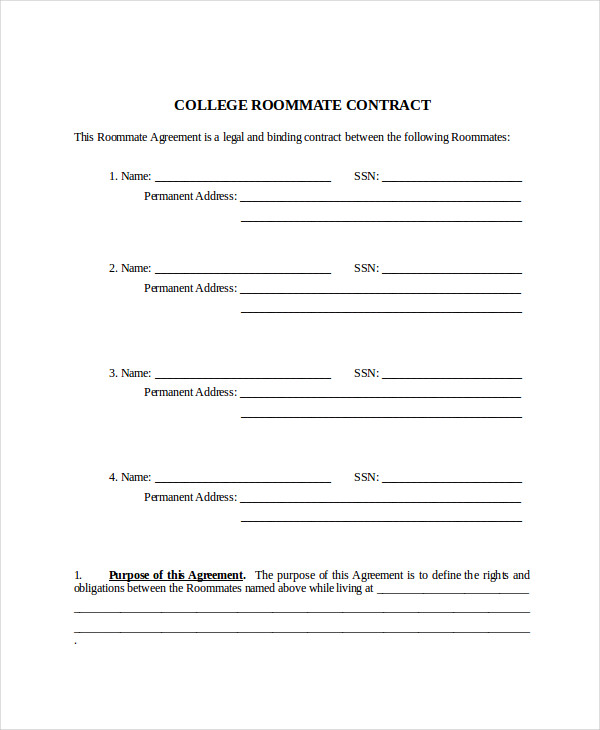 8 Roommate Contract Templates Word Google Docs Apple Pages