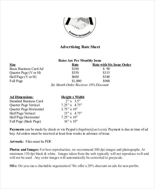 Best Templates Rate Sheet Template 10 Free Sample Example Format 