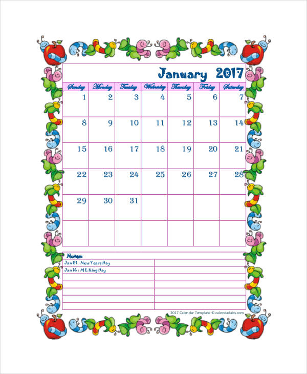 Blank Calendar Template For Kids Gambaran