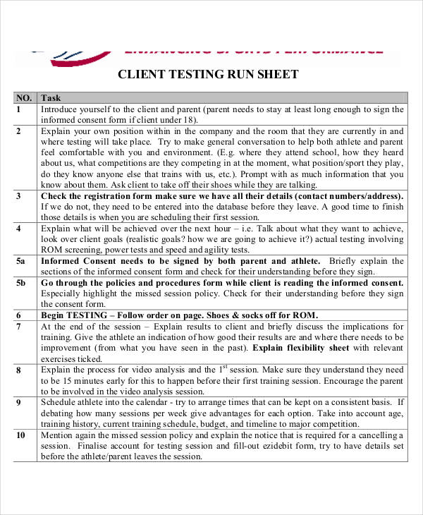 Run Sheet Template - 11+ Free Sample, Example, Format