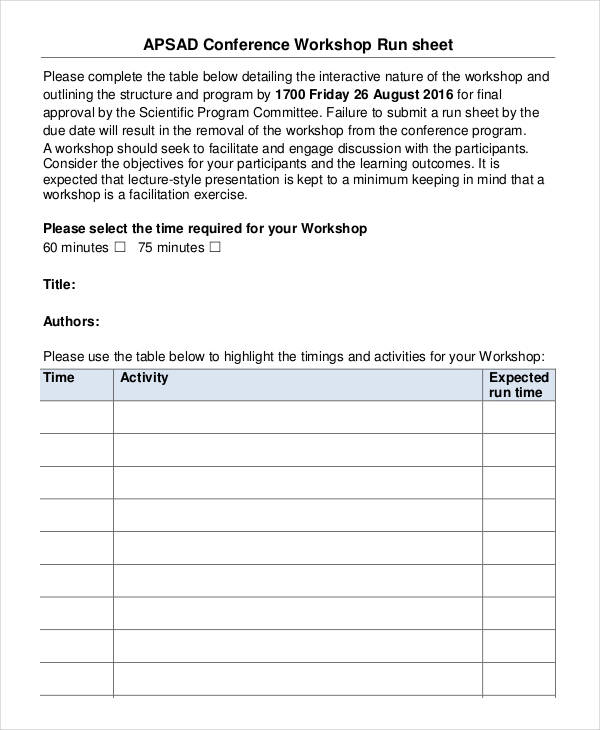 Run Sheet Template - 11+ Free Sample, Example, Format