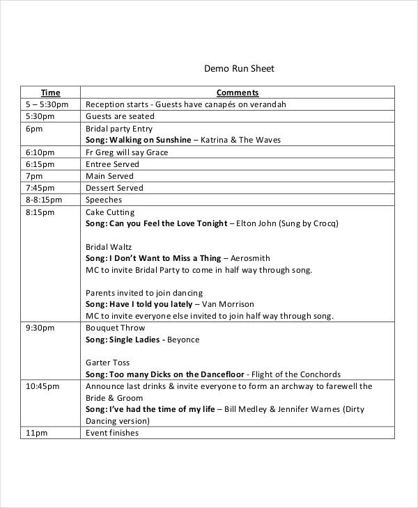 Run Sheet Template - 11+ Free Sample, Example, Format