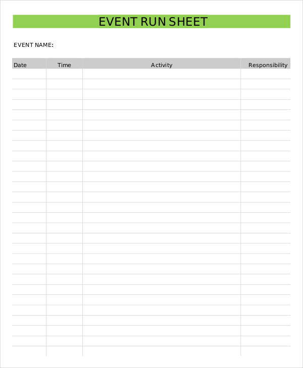 Run Sheet Template - 11+ Free Sample, Example, Format