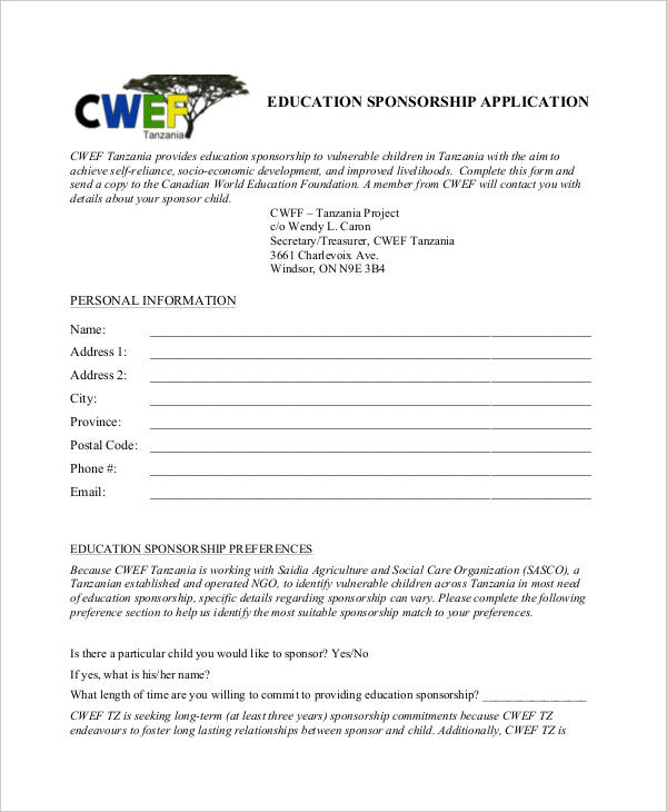 8+ Sponsorship Application Templates – Free Sample, Example, Format ...