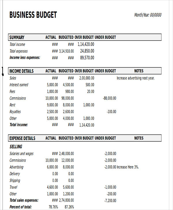 11 Business Budget Templates In Excel Word PDF