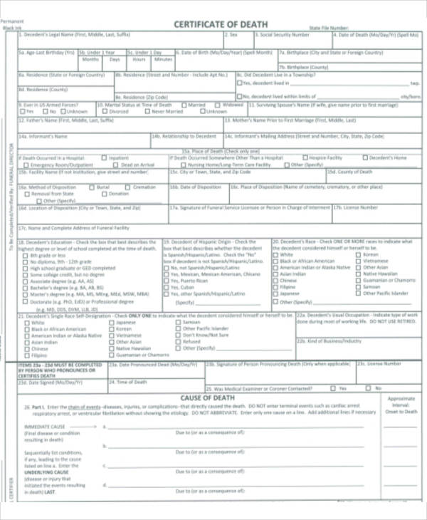 9+ Death Certificate Template – Free Sample, Example Format Download!