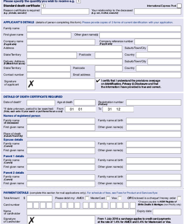 Sample Death Certificate Template