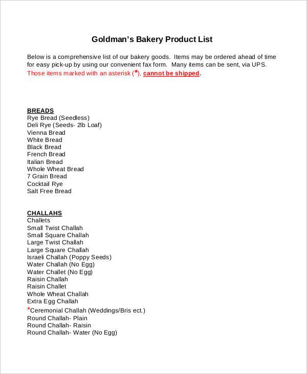 Product List Template - 9+ Free PDF Documents Download