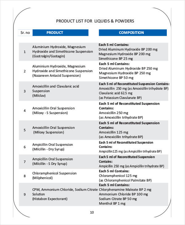 Product List Template - 9+ Free PDF Documents Download