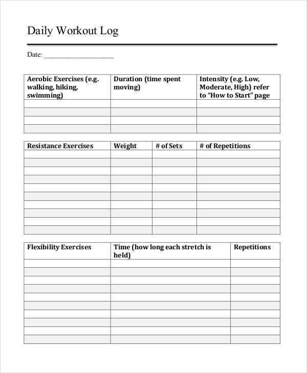 Daily Workout Log Sheet Kayaworkout co