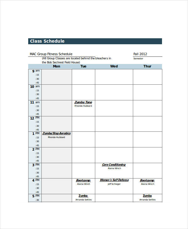 Excel Class Schedule Templates - 8+ Free Word, Excel, PDF Documents ...