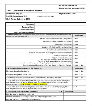 17+ Sample Induction Checklist Template - PDF, Word Format Download