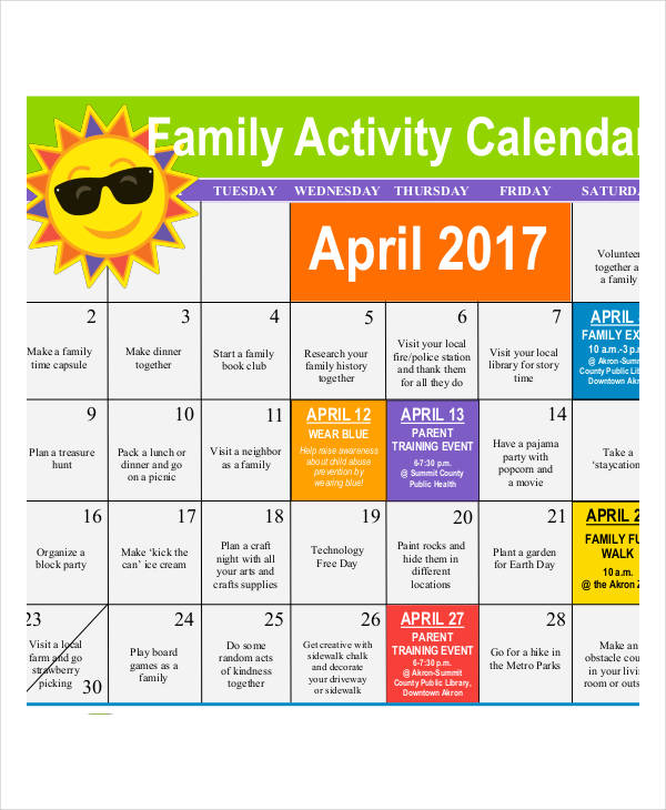 Activity Calendar Template - 12+ Free PDF, Docs, Word Format Download