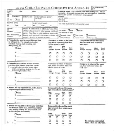 12+ Child Behavior Checklist Template - PDF Documents Download