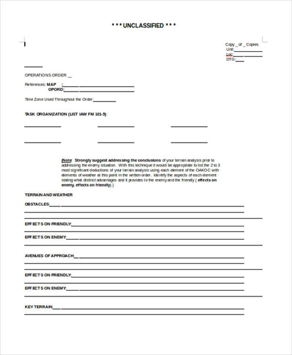 Warning Order Templates