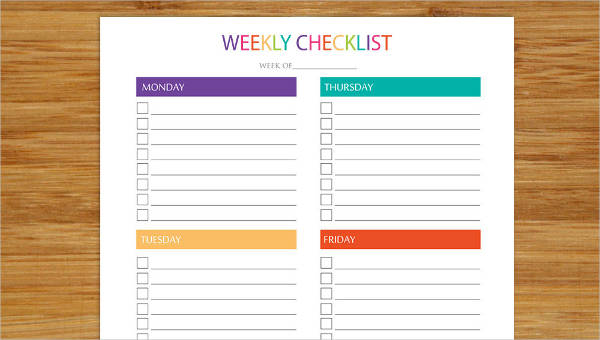 Weekly Checklist Template 14 Word PDF Documents Download