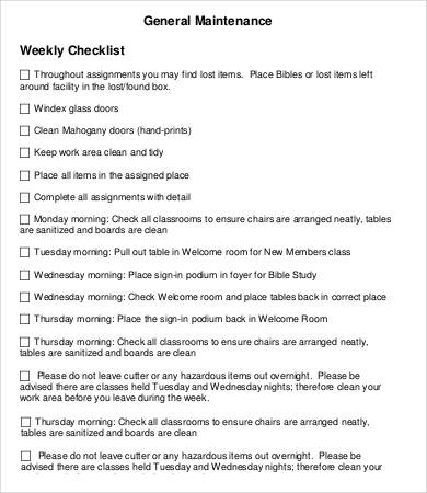 Weekly Checklist Template - 14+ Word, PDF Documents Download